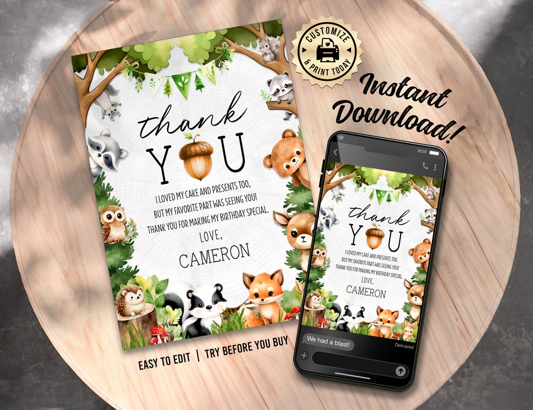 EDITABLE Woodland Forest Friend Baby Animals Cartoon Party Theme ...