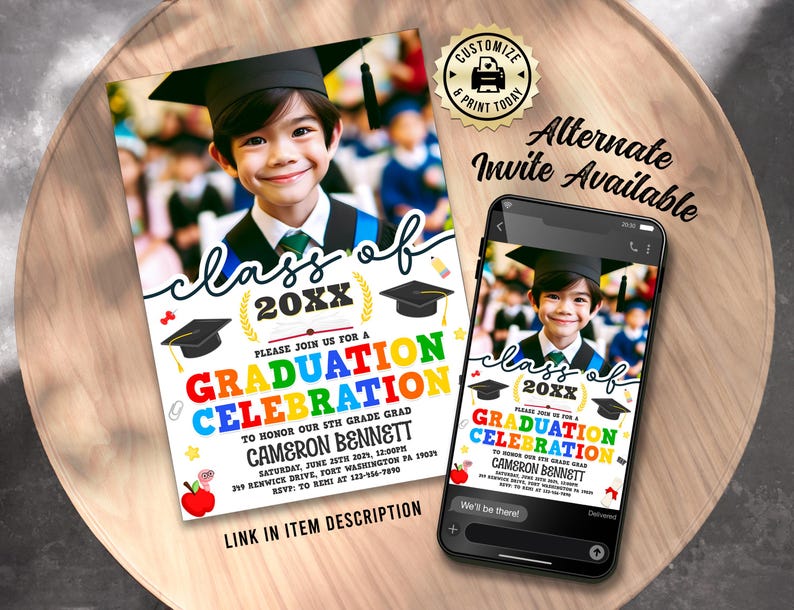 Kids Graduation Party Photo Invitation | Editable Moving up Ceremony ...