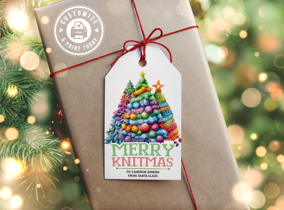 Knitting Christmas Gift Tag | Editable Holiday Party Hobby Favor Tag ...