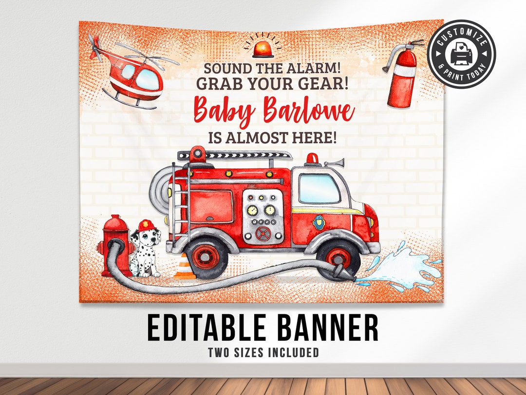 EDITABLE Fire Fighter Fire Truck Firehouse Station Theme Baby Shower ...