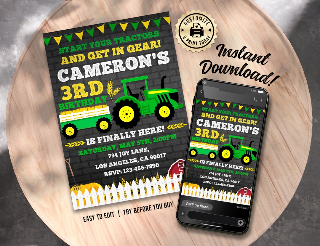 EDITABLE Tractor Bash Farm Hayride Theme Birthday Party Invitation ...