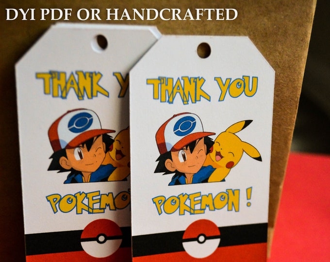 Handcrafted or DYI Digital Pokemon Favor Tags With Ribbon Pokemon Thank ...