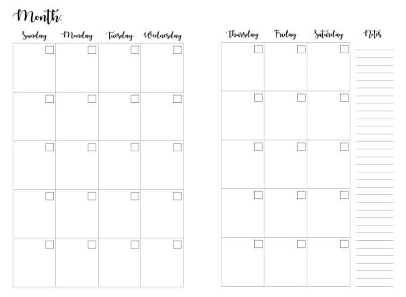 Digital Pocket Size Undated Weekly/daily Traveler's Notebook Inserts ...