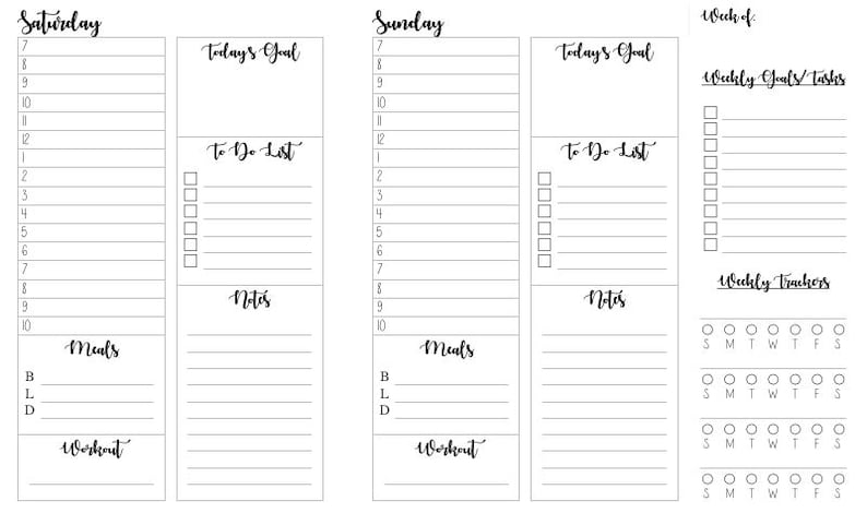 Digital Pocket Size Undated Weekly/daily Traveler's Notebook Inserts ...