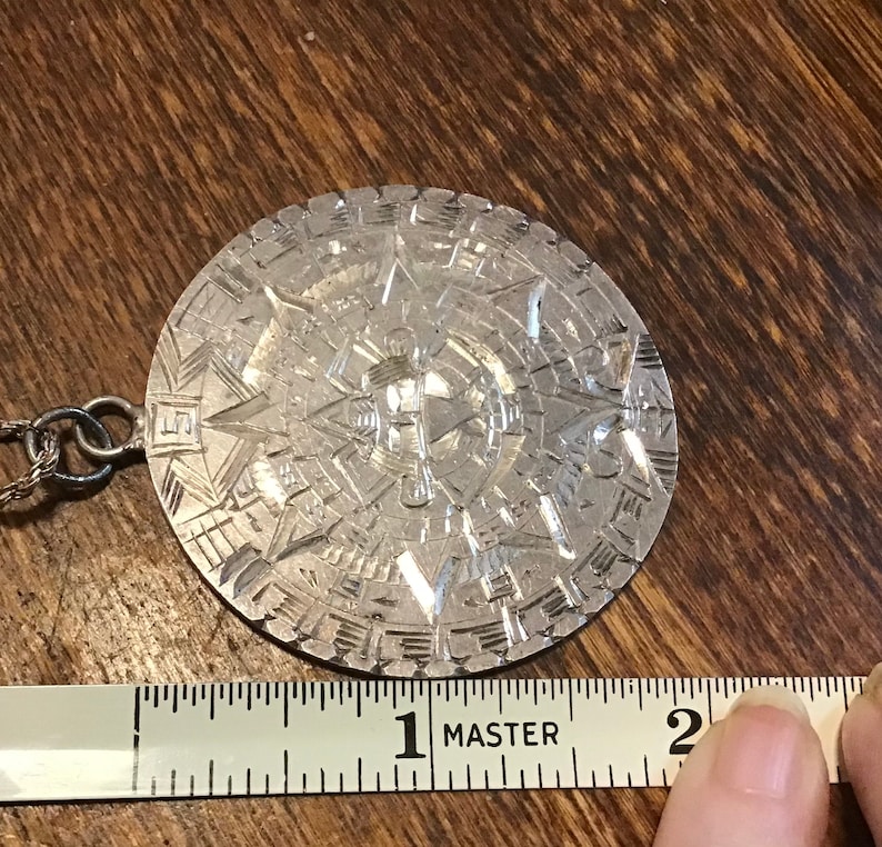 Sterling Aztec Calendar Large Pendant With 29 Inch Chain - Etsy