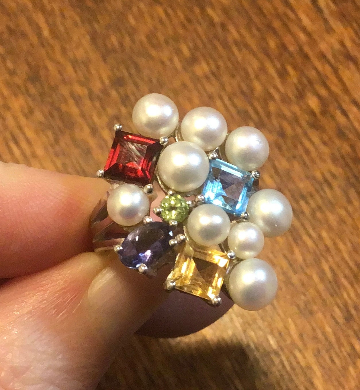 Sterling Silver Pearl Multi Gemstone Ross Simmons Ring Size 6.5 - Etsy