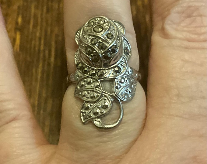 Vintage Sterling Silver Marcasite UNCAS Designer Rose Flower Ring - Etsy