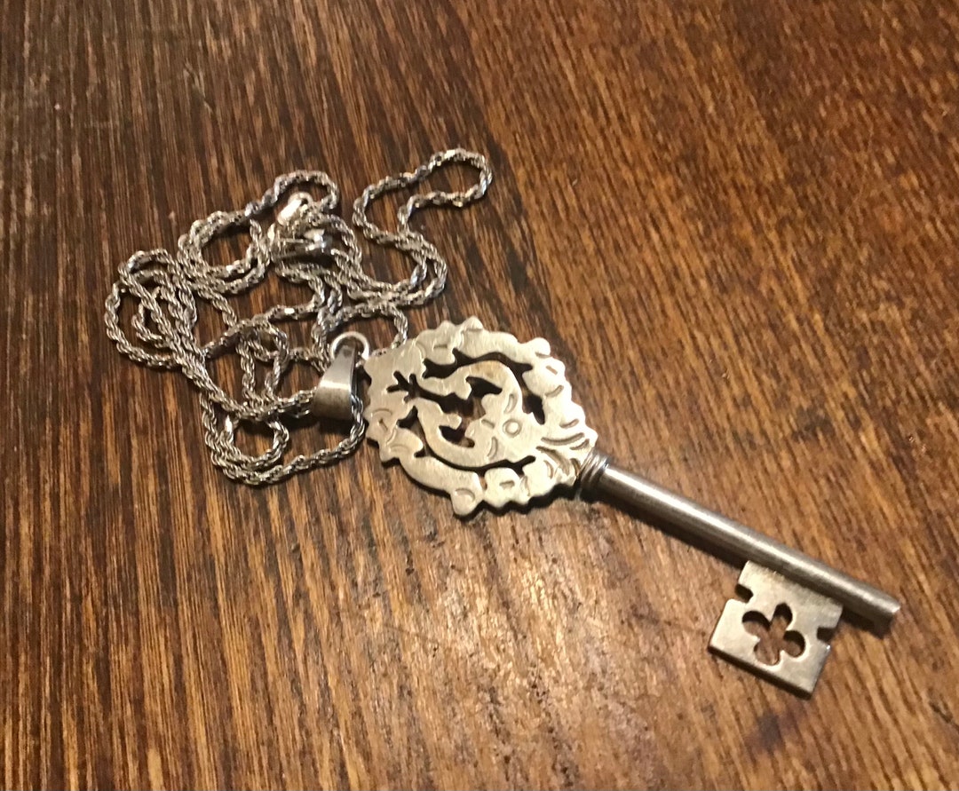 Sterling Ornate Mexican Key Pendant and 24 Inch Heavy Chain - Etsy