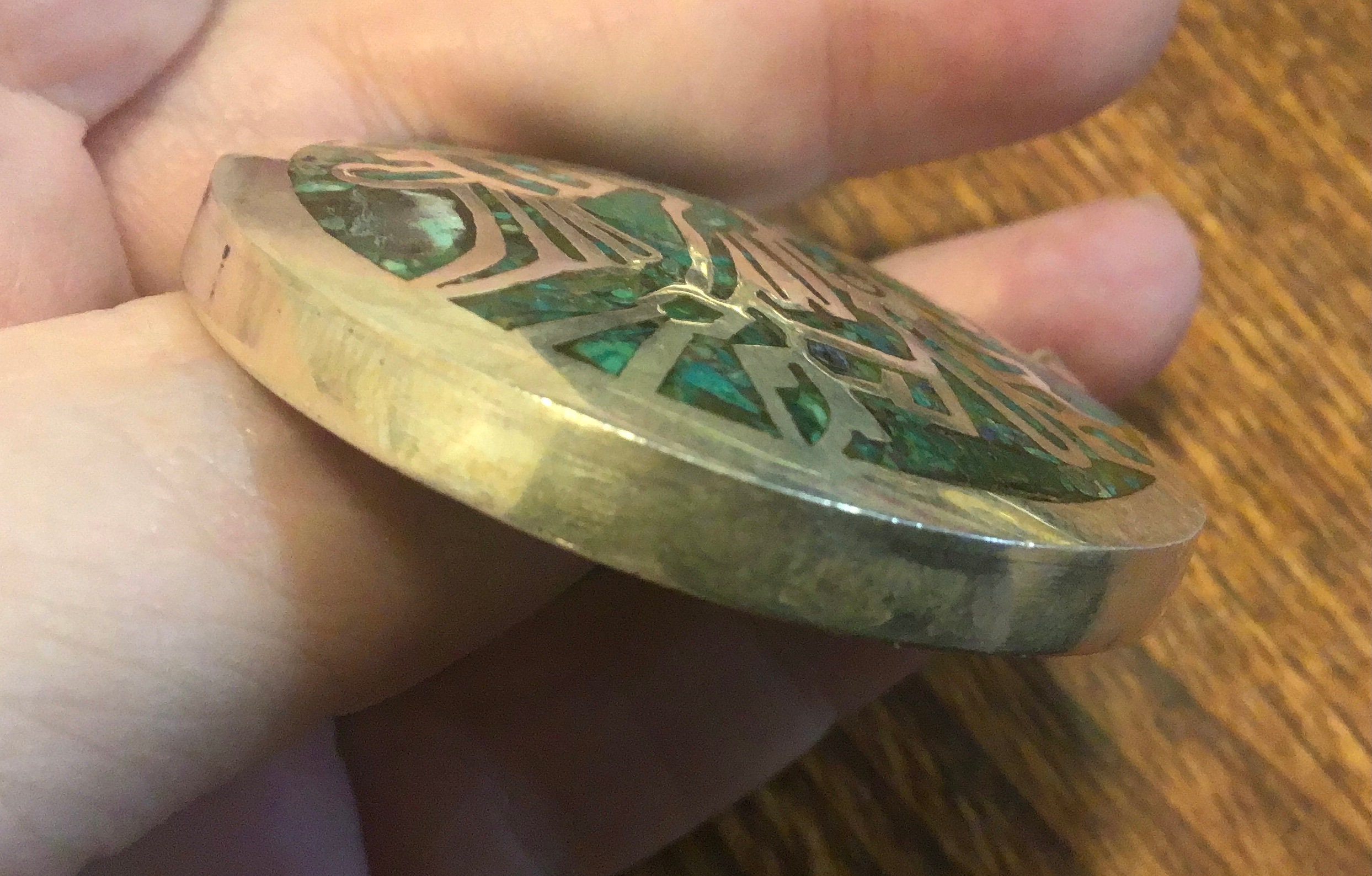 Vintage Sterling Heavy Aztec Warrior Turquoise Inlaid Pendant - Etsy