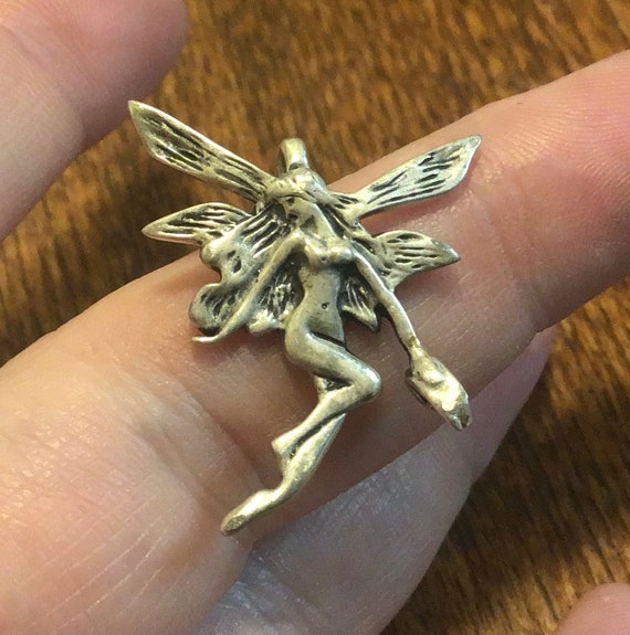 Sterling fairy art deco pendant - Gem