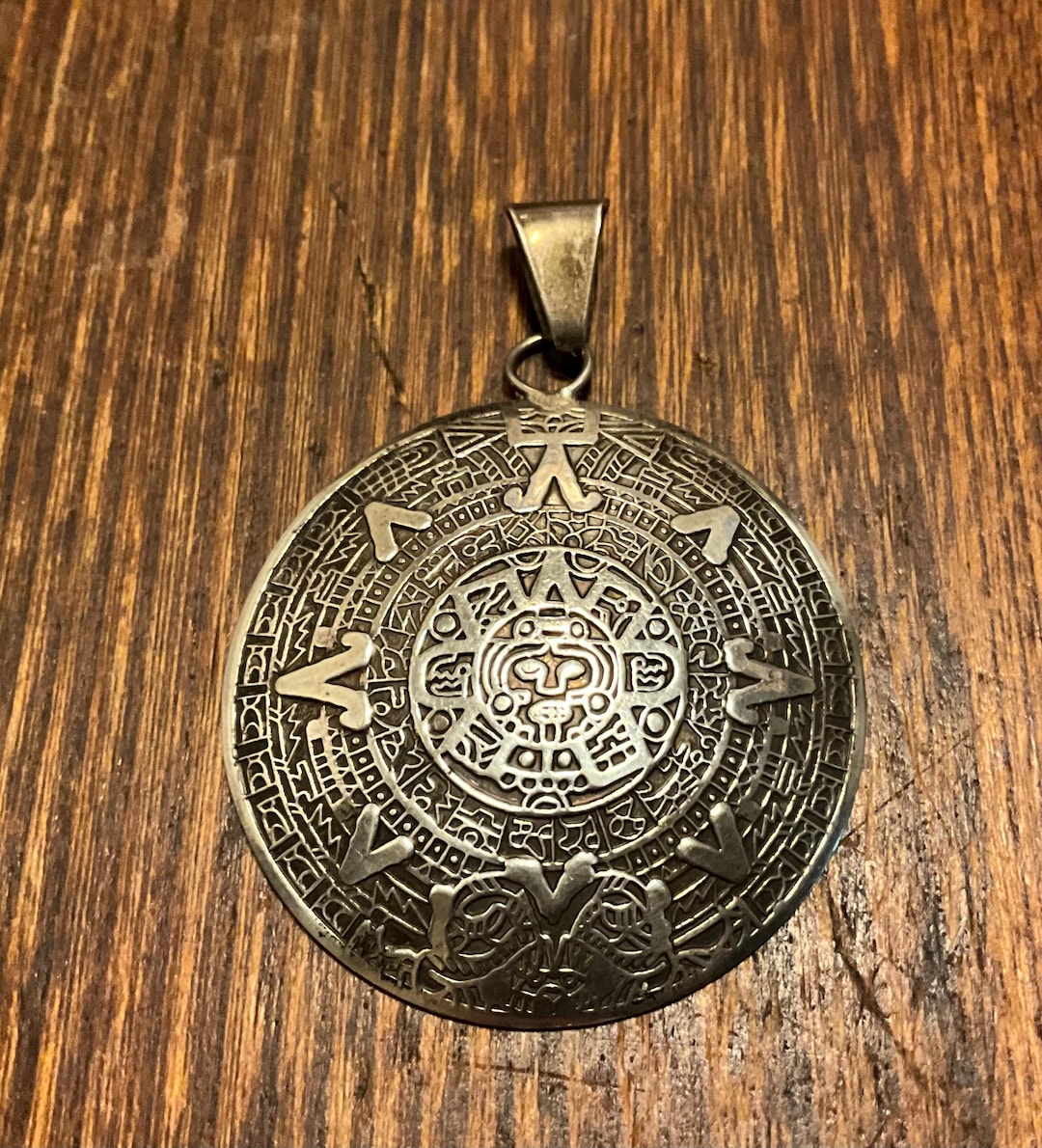 Aztec Calendar Pendant, Sterling Silver - Etsy
