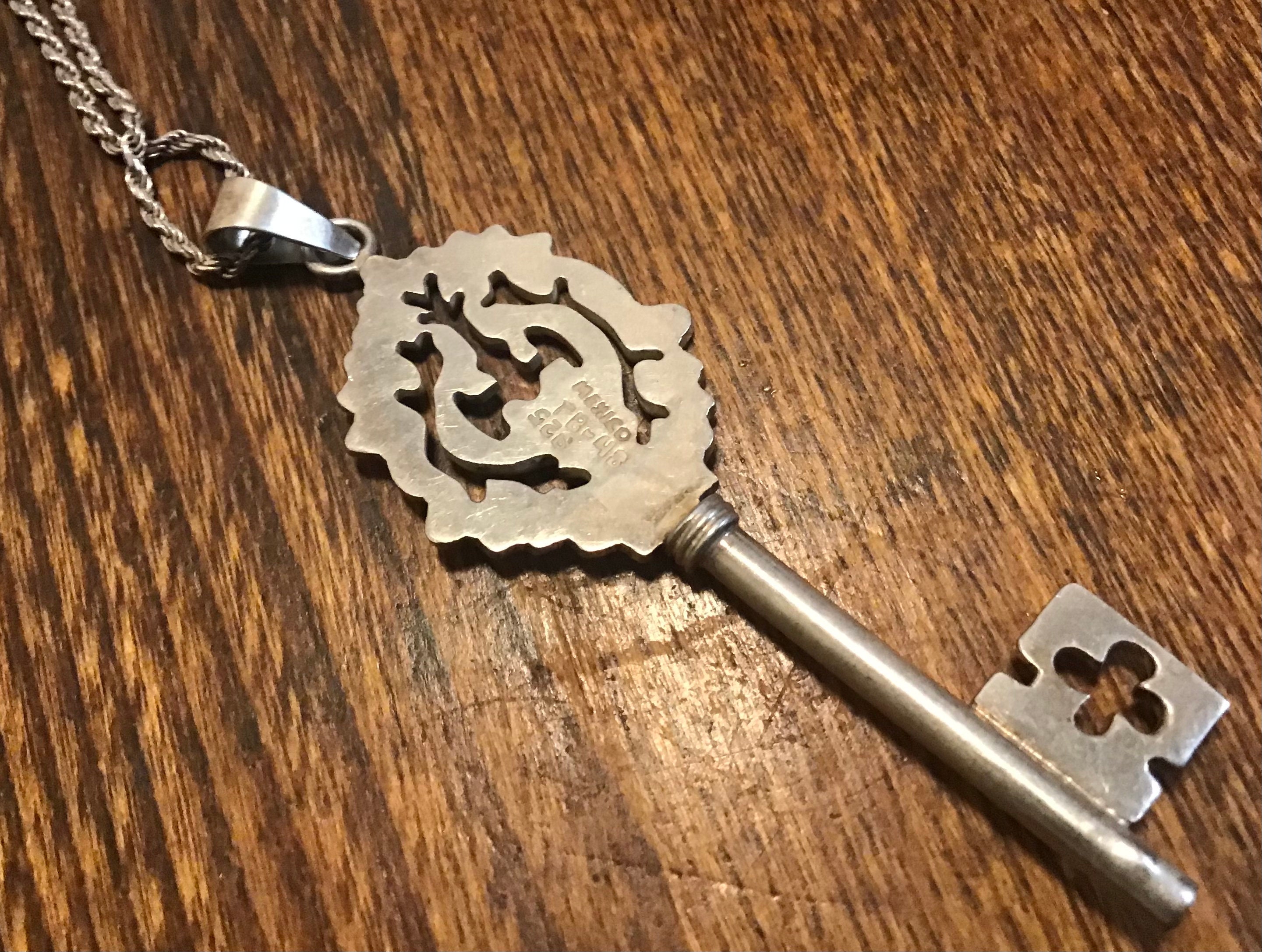 Sterling Ornate Mexican Key Pendant and 24 Inch Heavy Chain - Etsy