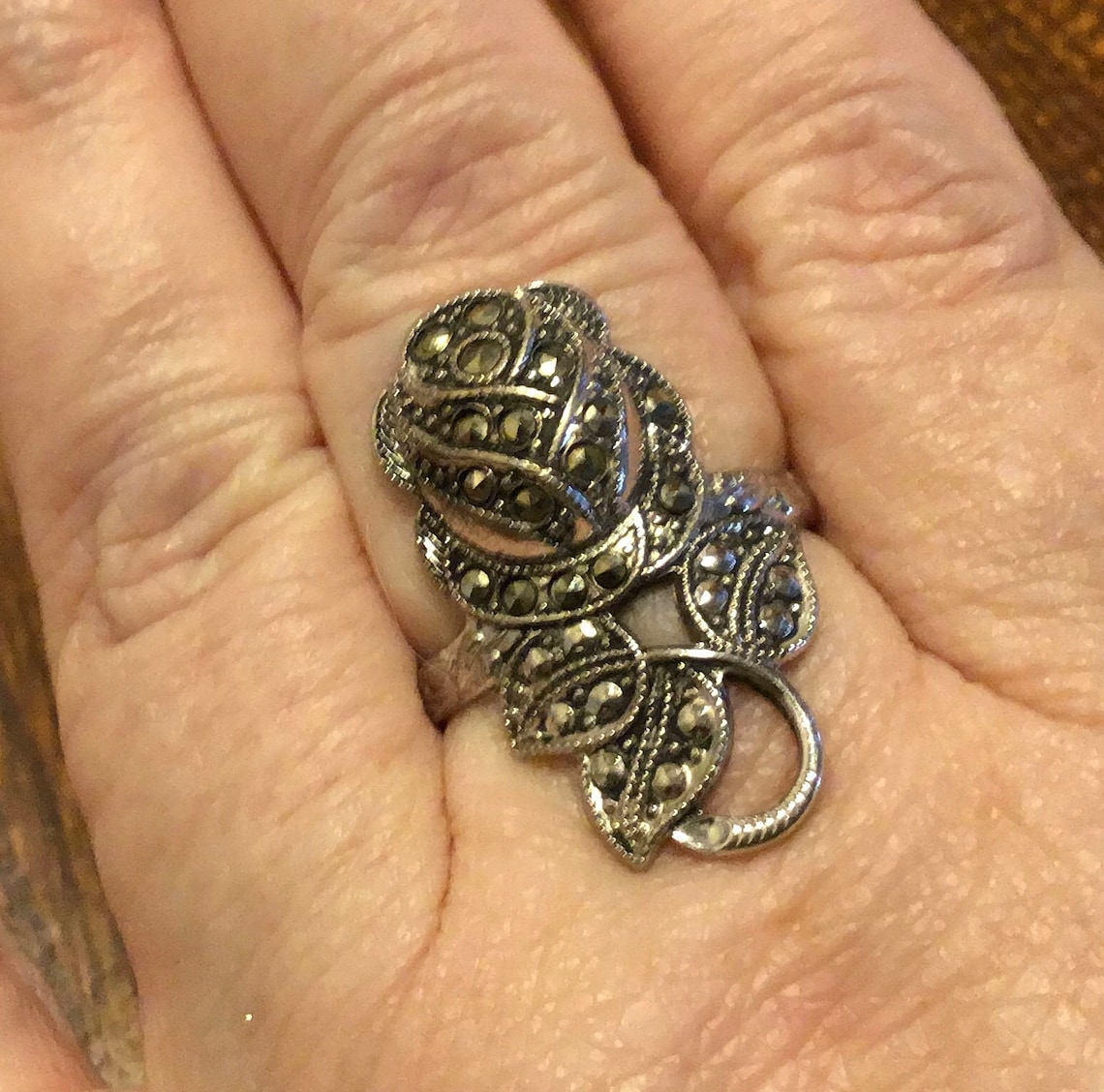 1 Vintage Sterling Marcasite Rose Ring Uncas Mfg. Co. Size 5.5 | Etsy