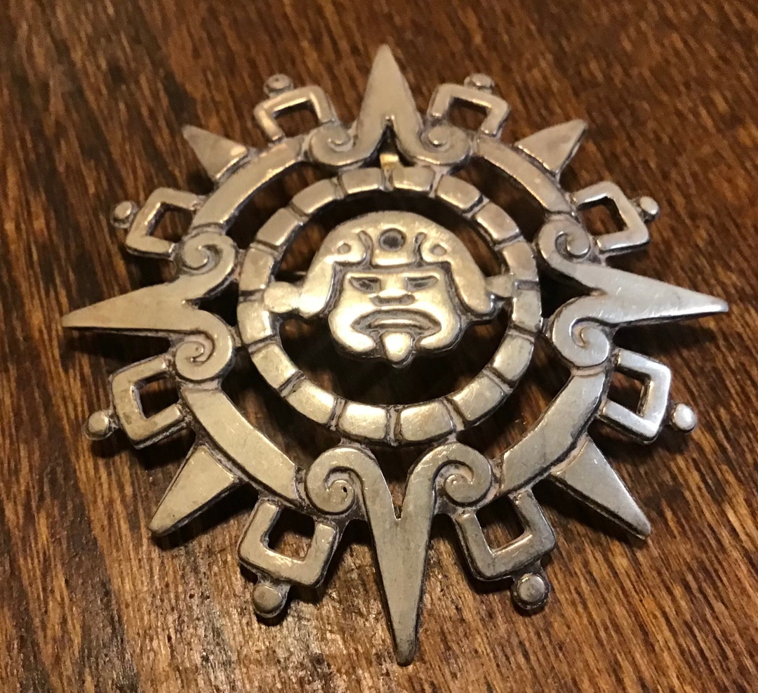 Sterling Aztec Calendar Pin/pendant - Etsy