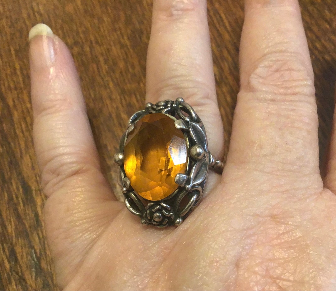 Guglielmo Cini Sterling Citrine Stone or Glass Ring Art Deco Rare Size ...