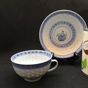Chinese Porcelain Blue and White Rice Grain Rice Eye Tea Cup and Saucer ...
