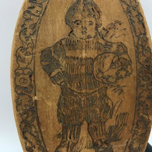 Antique Pyrography Plaque ~ Young Football Player ~ C. 1915-1920 ~ 7-1/ ...