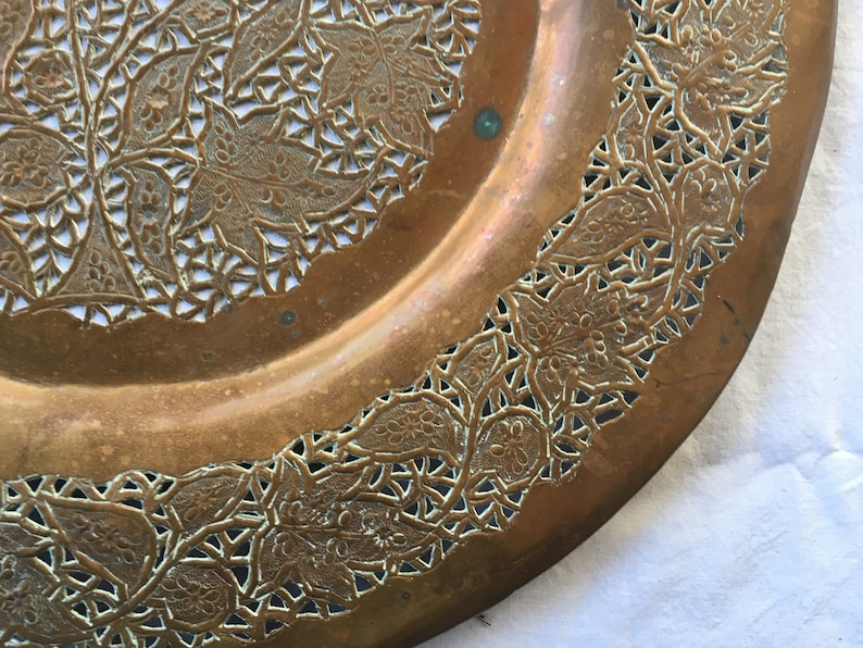 Vintage Indo Islamic Copper Plate ~ Hand Chased and Pierced ~ 15.25 ...