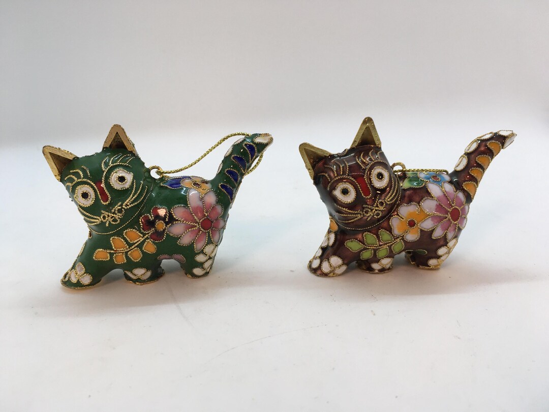 Vintage Chinese Cloisonne Enamel Cats Christmas Ornaments (2 Total ...