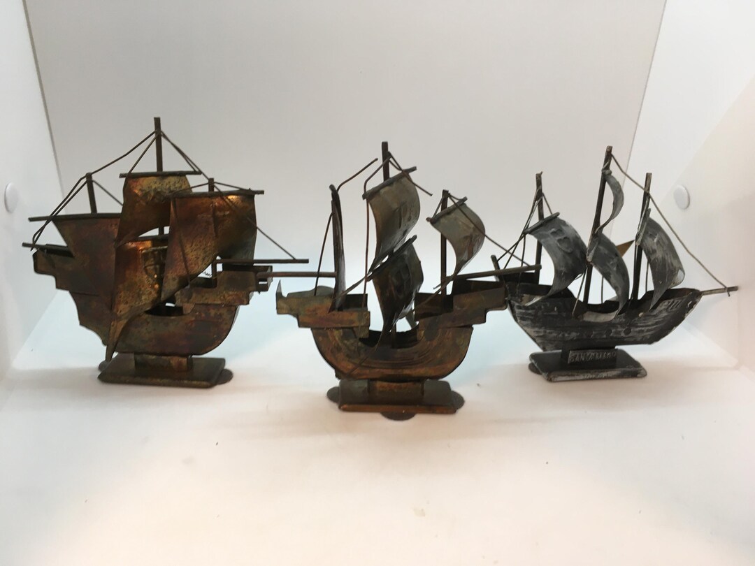 Three Vintage Metal Model Ships: Nina, Pinta and the Santa Maria ...