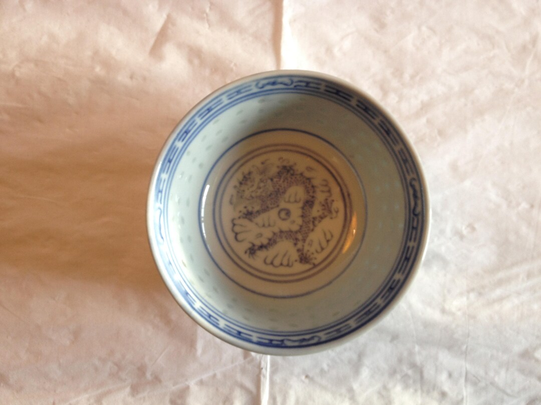 Chinese Porcelain Rice Pattern Blue and White Rice Bowl ~ 1980s ...