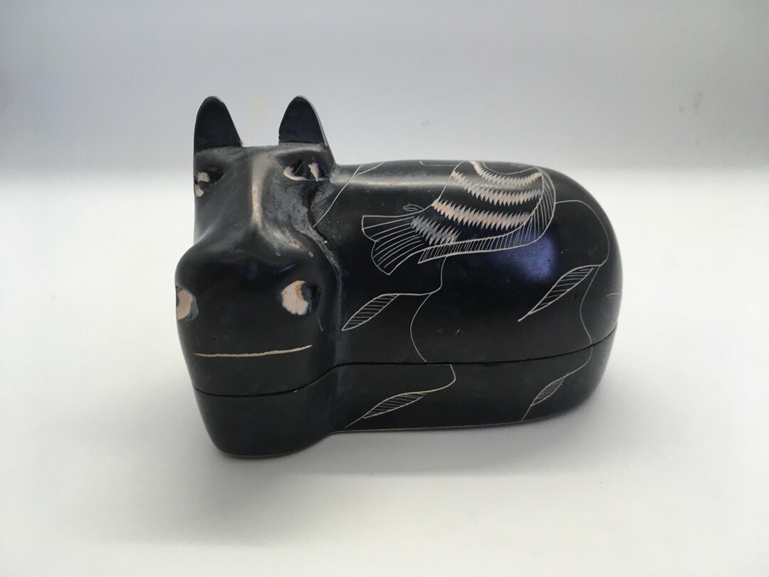 Hand Carved Kenyan Soapstone Black Hippo Trinket Box - Etsy