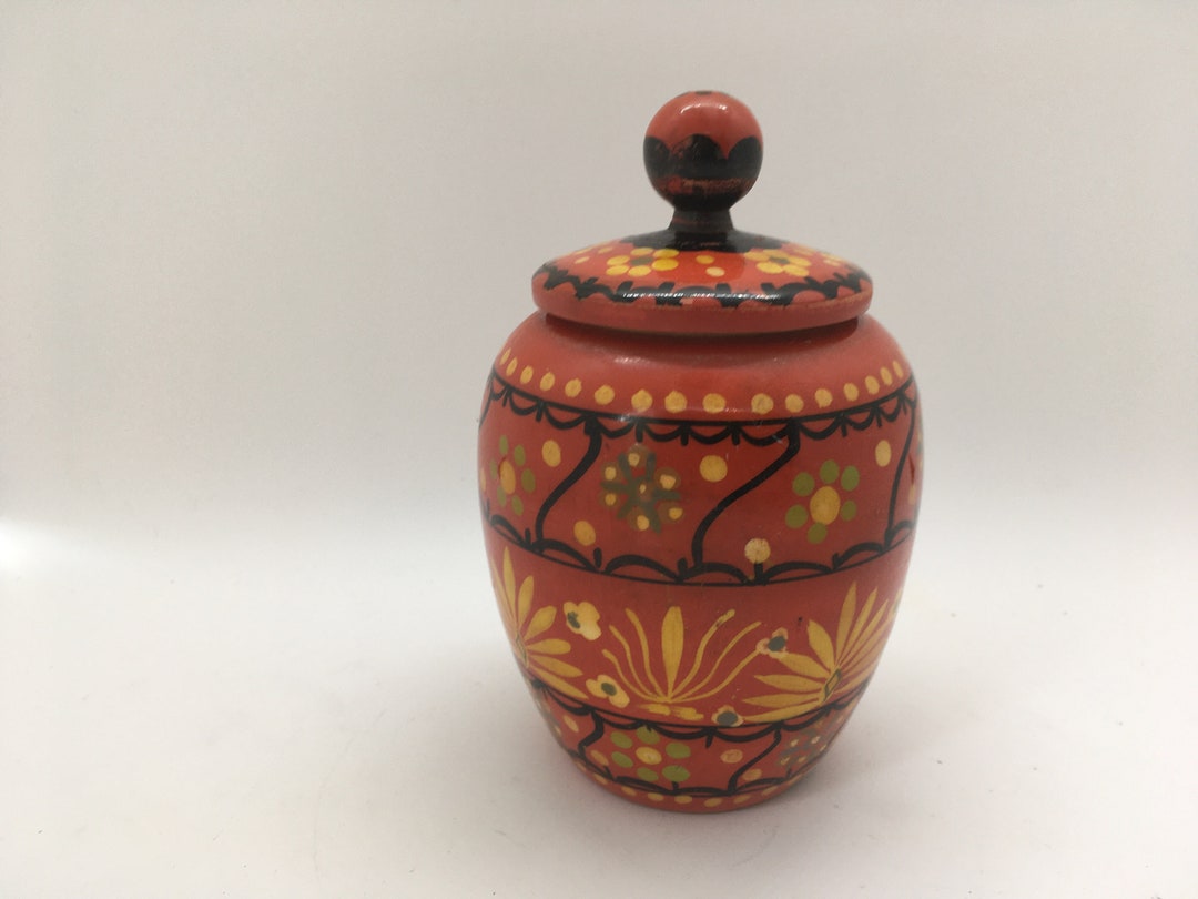 Hand Painted Wooden Pot With Lid ~ Made in India - Etsy