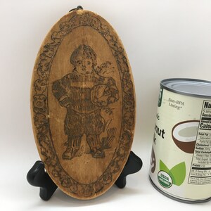 Antique Pyrography Plaque ~ Young Football Player ~ C. 1915-1920 ~ 7-1/ ...