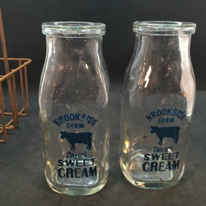 Vintage Brookside Farm Dairy Sweet Cream Bottles 2 Total in Metal ...