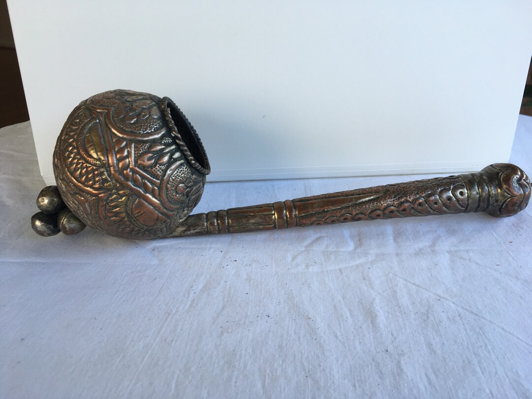 Vintage Middle Eastern Hand Hammered Silver Over Copper Water Ladle ...
