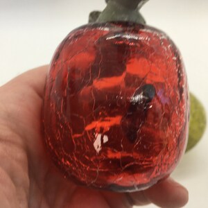 MCM Crackle Glass With Metal Leaves Green Pear and Red Apple - Etsy