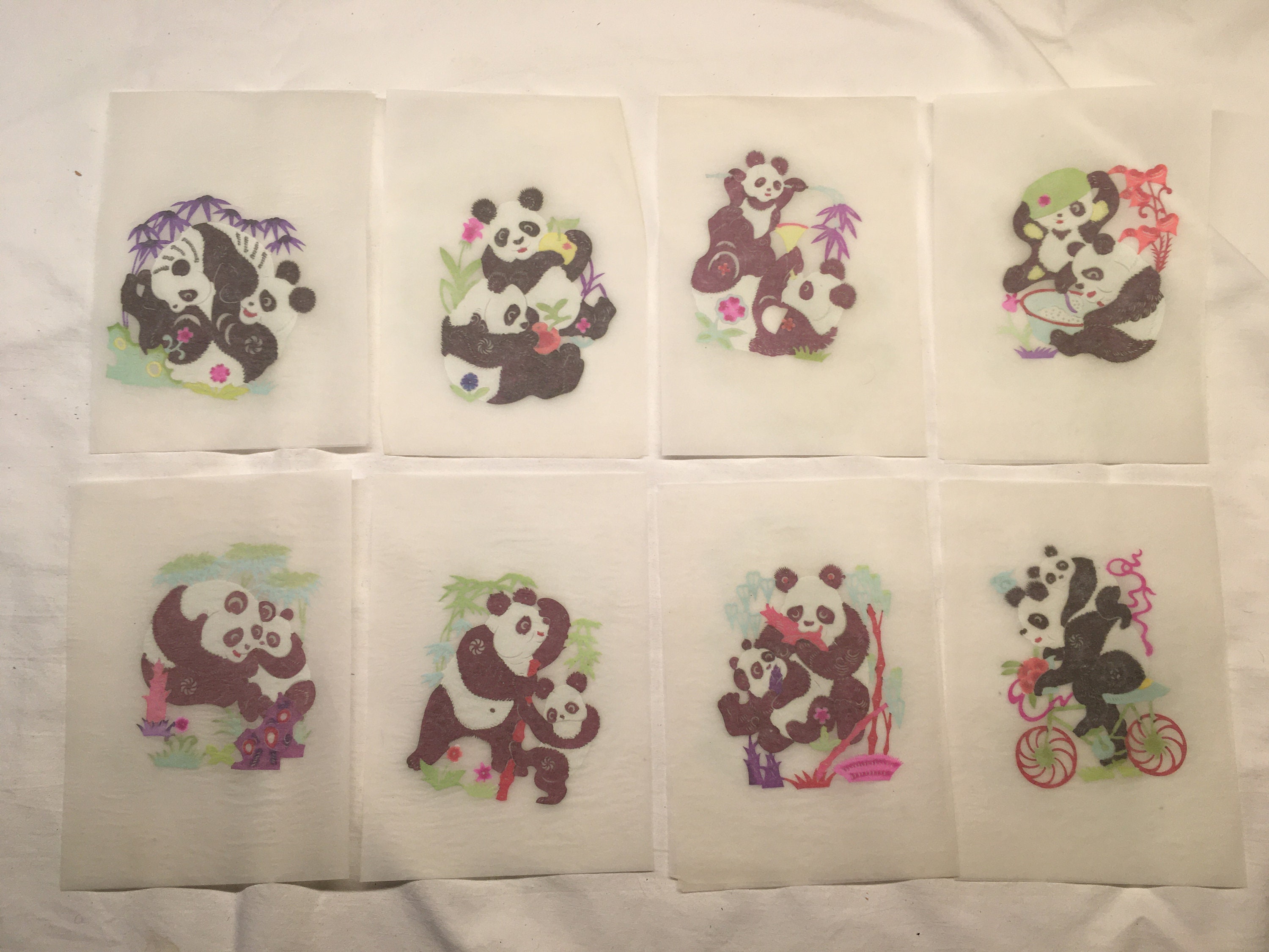 Eight Hand Colored Chinese Paper Cuts Pandas Yu Xian Paper - Etsy