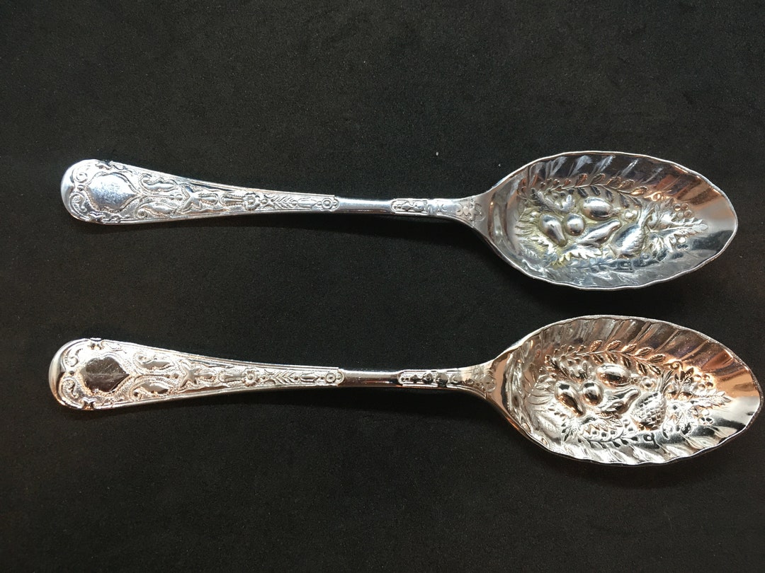 Two Antique EPNS (electroplate Nickel Silver) Embossed Spoons ~ 6.5 ...