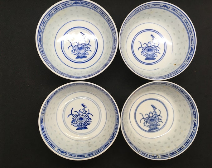 Vintage Chinese Open Carved Rice Grain Porcelain Blue and White ...
