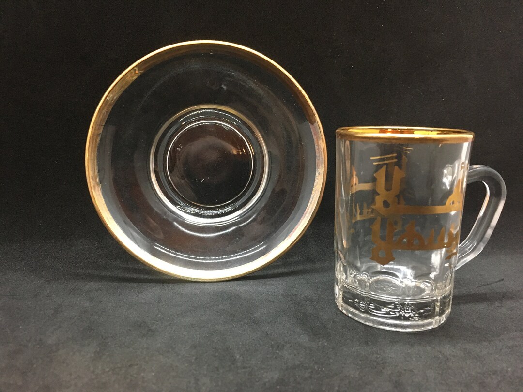 Arabic Script Glass Tea Glass and Saucer ~ "welcome" in Arabic - Etsy