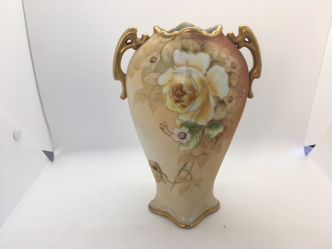 Antique Hand Painted Porcelain Morimura Japan Nippon Vase Yellow Roses ...