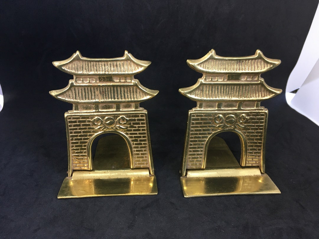 Korean Brass Pagoda Gate Bookends ~ Korea Cast Brass Folding Bookends ...