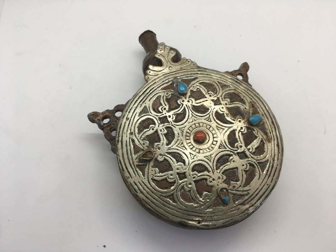 Vintage Moroccan Gunpowder Flask With Stone or Colored Glass Inserts - Etsy