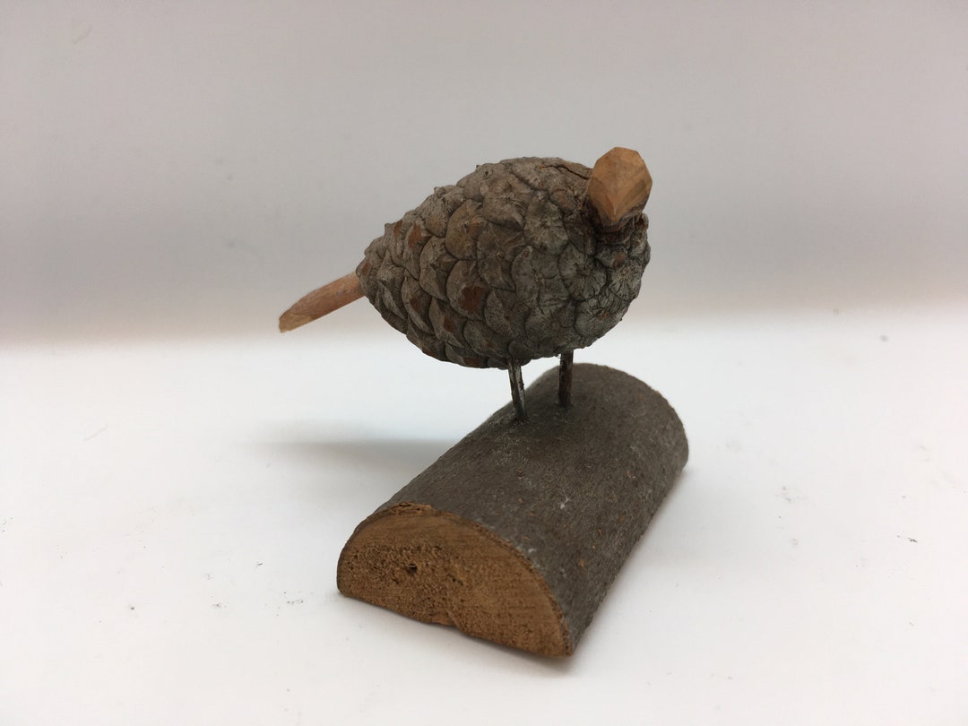 Vintage Handmade Folk Art Primitive Pine Cone Turkey Perched on a Log ...