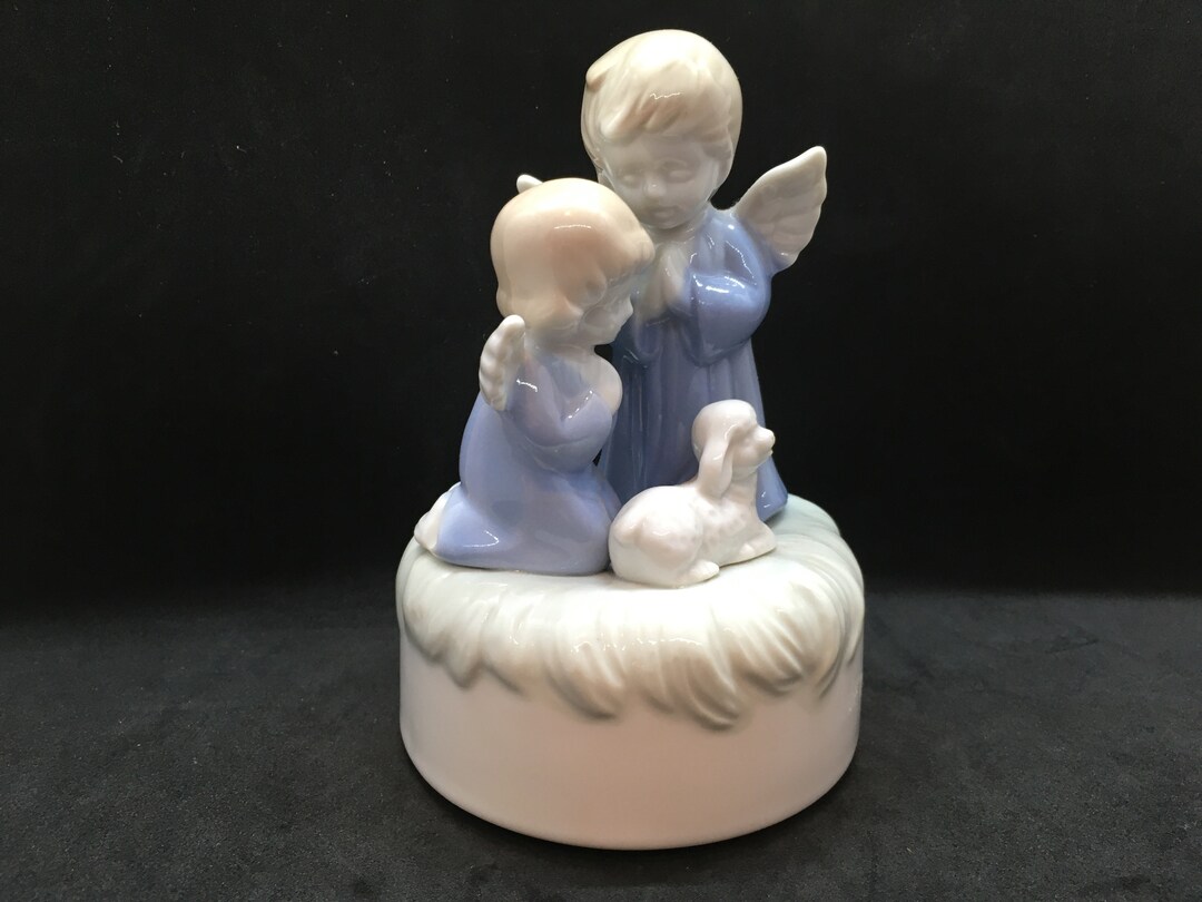 Porcelain Angel and Lamb Music Box Made in Japan Plays oh Little Town ...