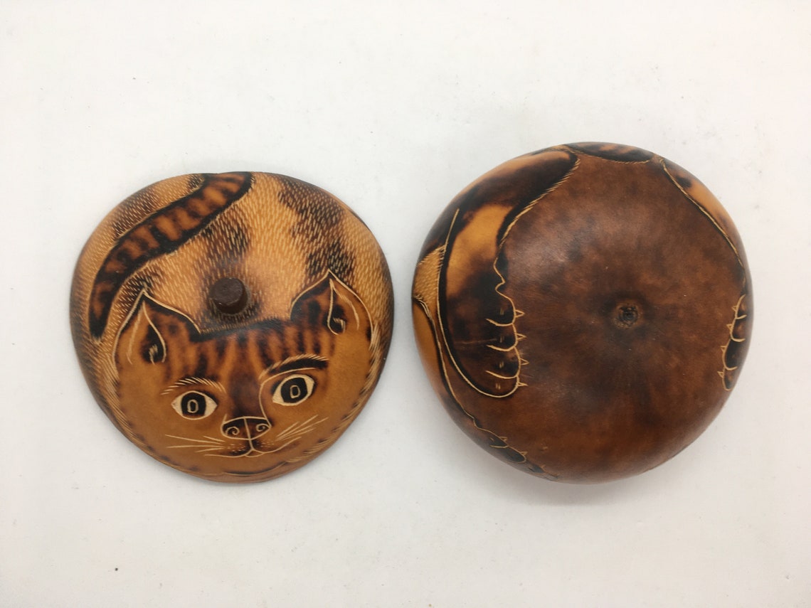 Vintage Hand Painted Cat Gourd Art | Etsy