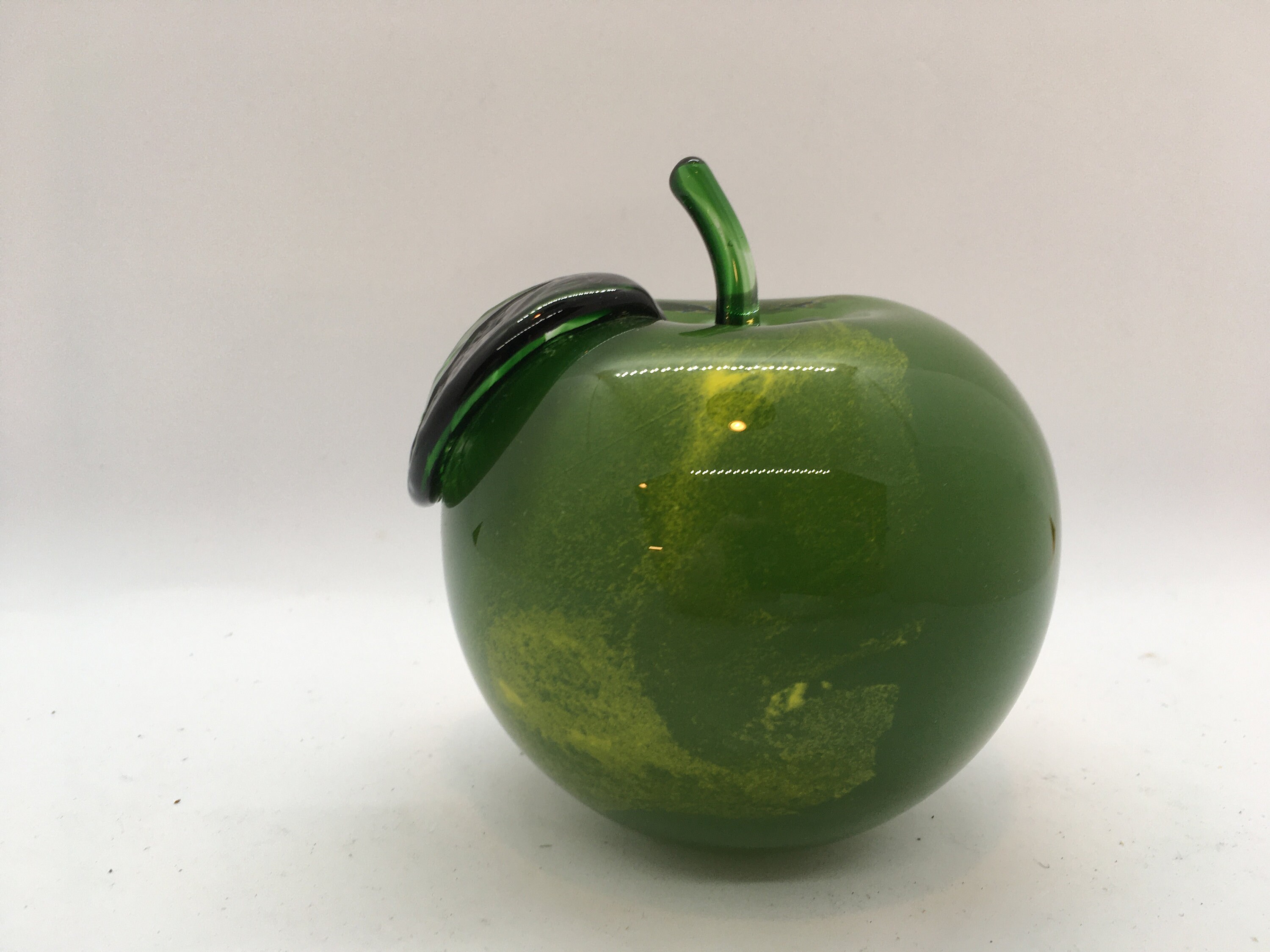 Vintage Murano-style Glass Emerald Green Apple with Stem and | Etsy