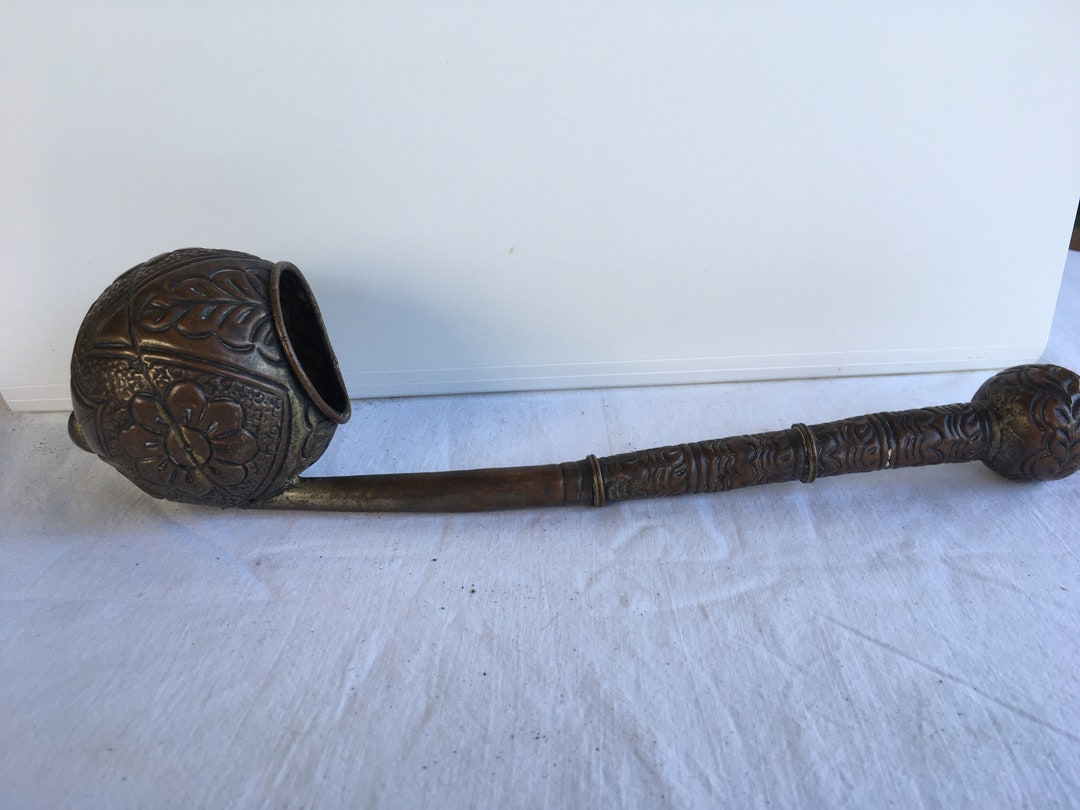 Vintage Middle Eastern Hammered Silver Over Copper Water Ladle ~ 12.5 ...