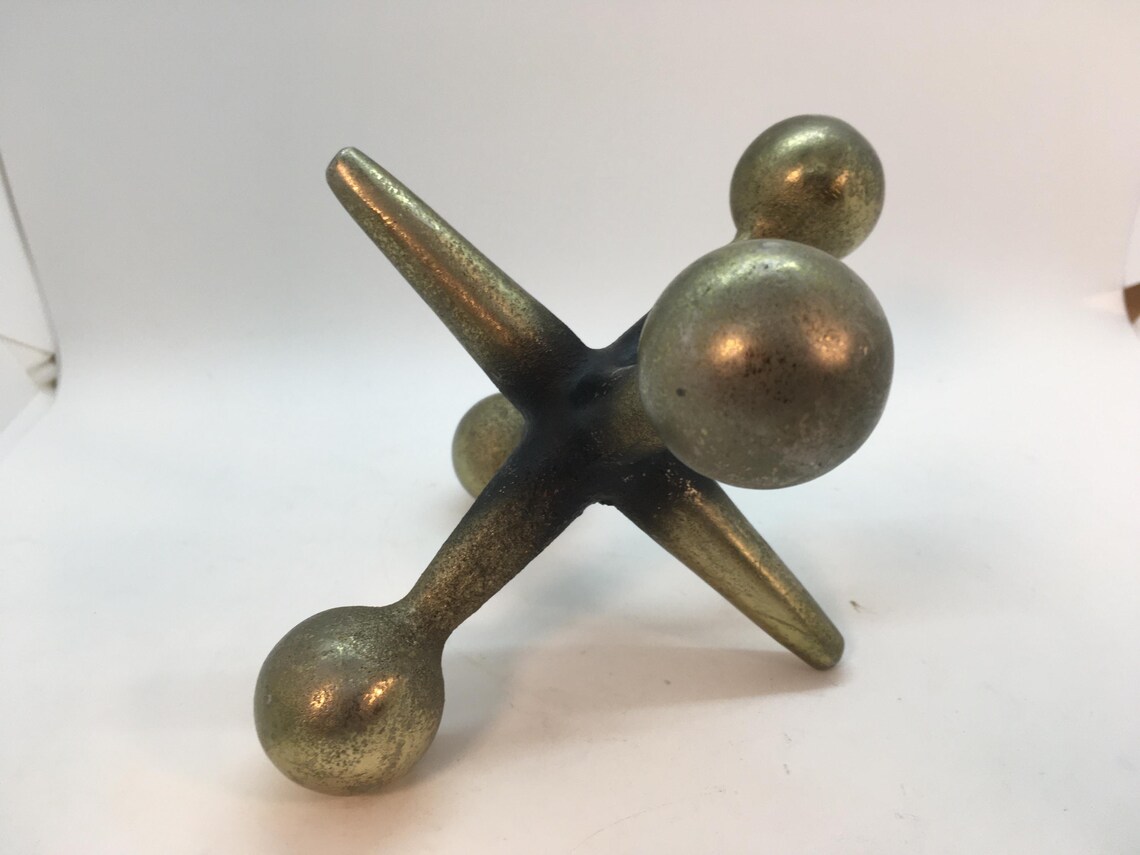 Vintage MCM Style Cast Metal Silver Colored Jacks Paperweight Bookend ...