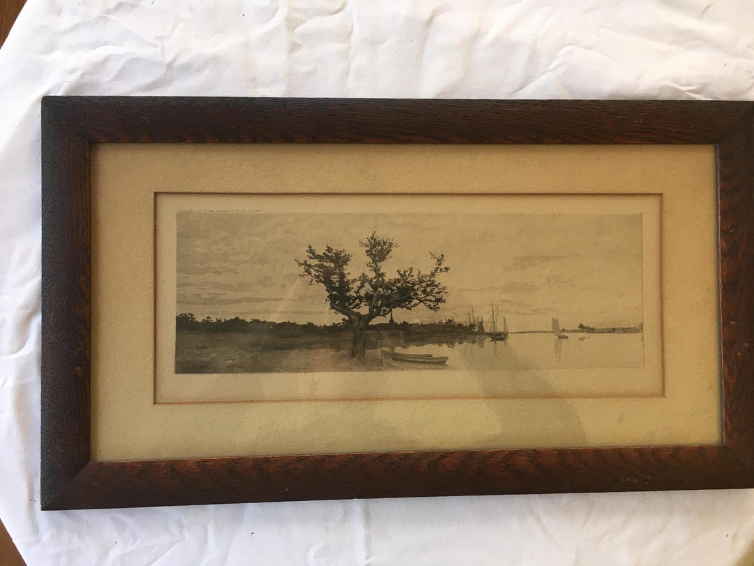 Charles Xavier Harris Etching: 1890 Coastal Scene in Oak Frame - Etsy