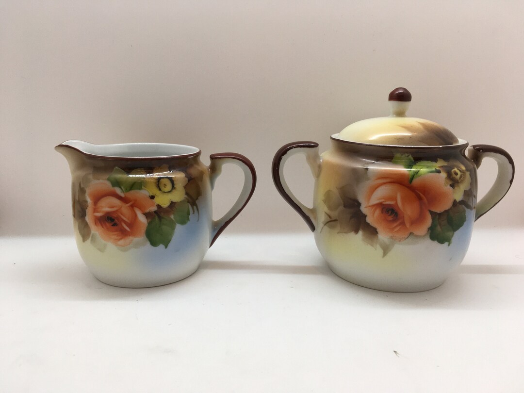 Hand Painted Creamer and Covered Sugar Dish ~ Noritake Morimura Japan ...