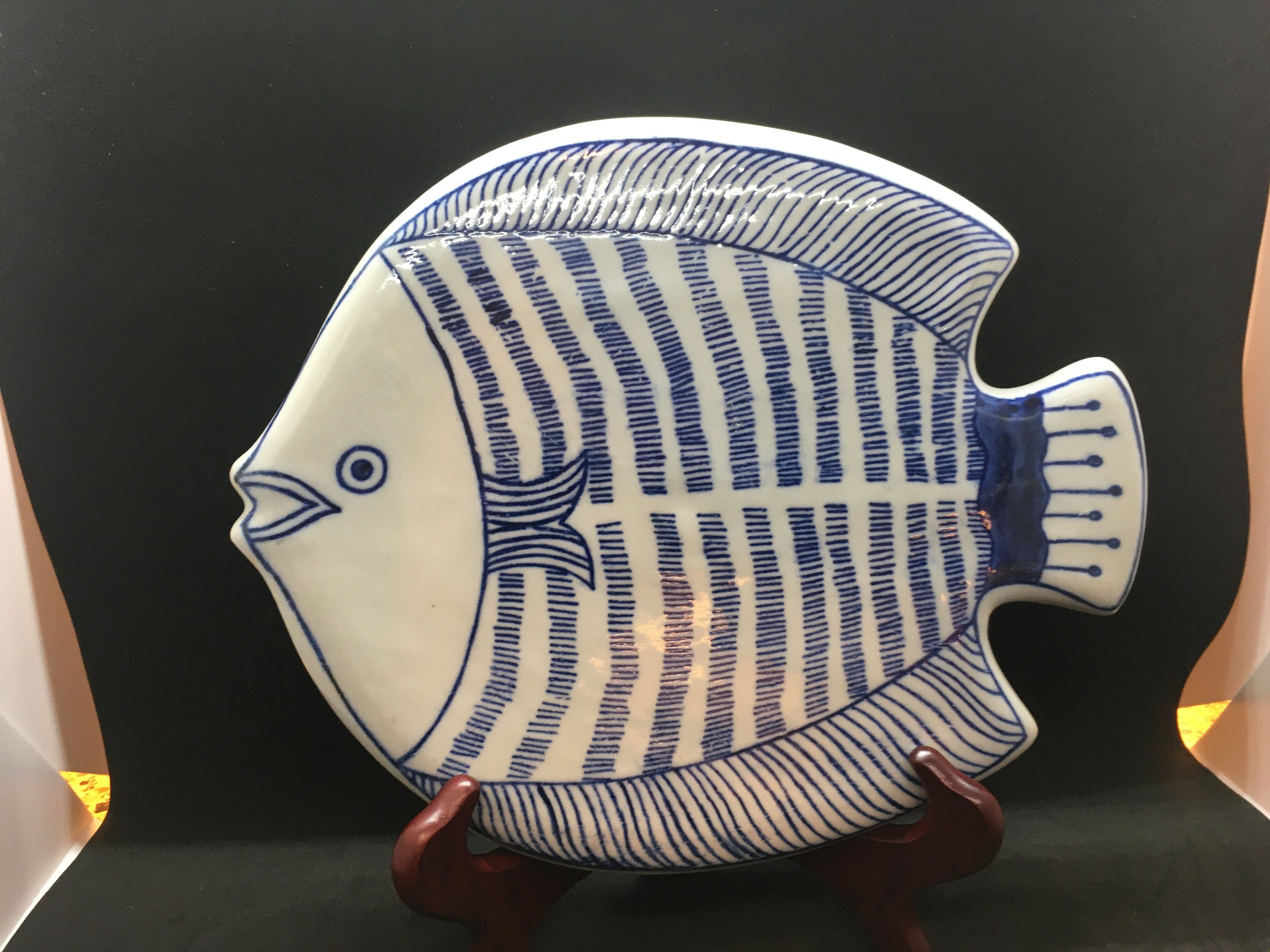 Blue and White Ceramic Fish Trivet Tile - Etsy