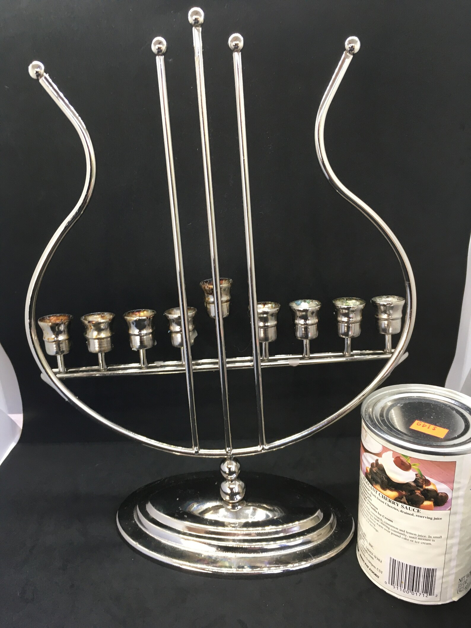 Vintage Metal Jewish Harp Hanukkah Menorah ~ Hebrew Menorah ~ 13.25 ...