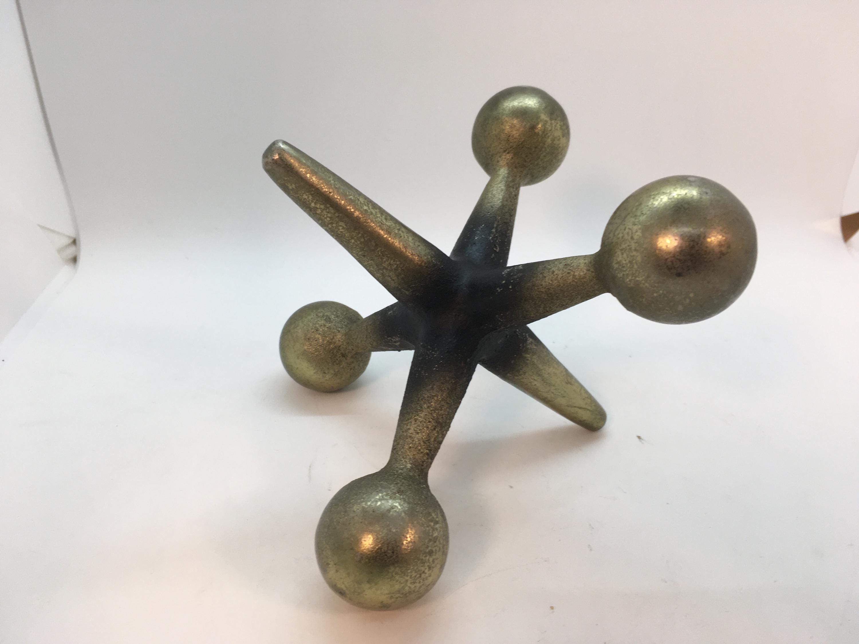 Vintage MCM Style Cast Metal Silver Colored Jacks Paperweight Bookend ...