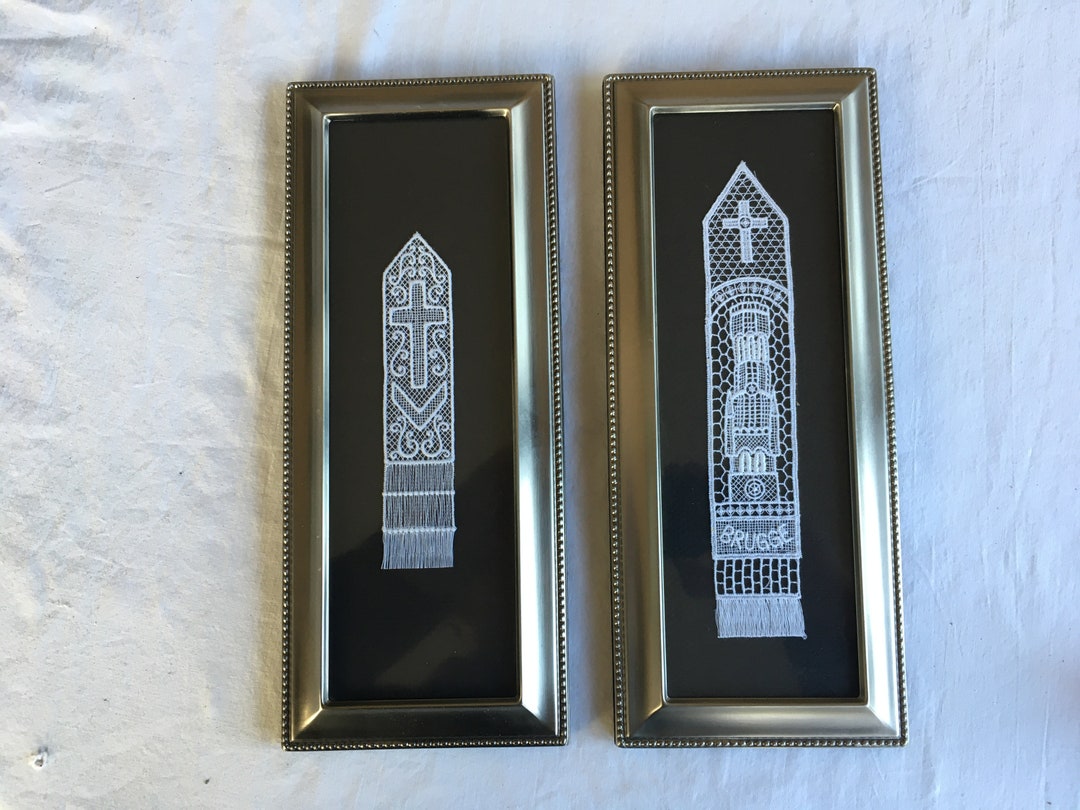 Two Framed Brugge Lace Religious Panels ~ Christian Ecclesiastic Lace ...